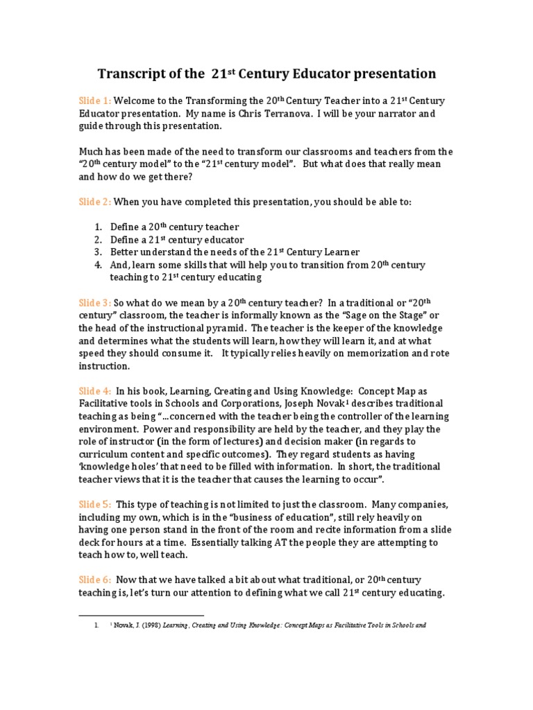 Final Script For 21st Century Educator Presentation v2 | PDF | Teachers ...