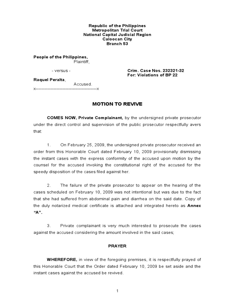 Motion to Revive-FBR | Prosecutor | Legal Procedure | Free 30-day Trial ...