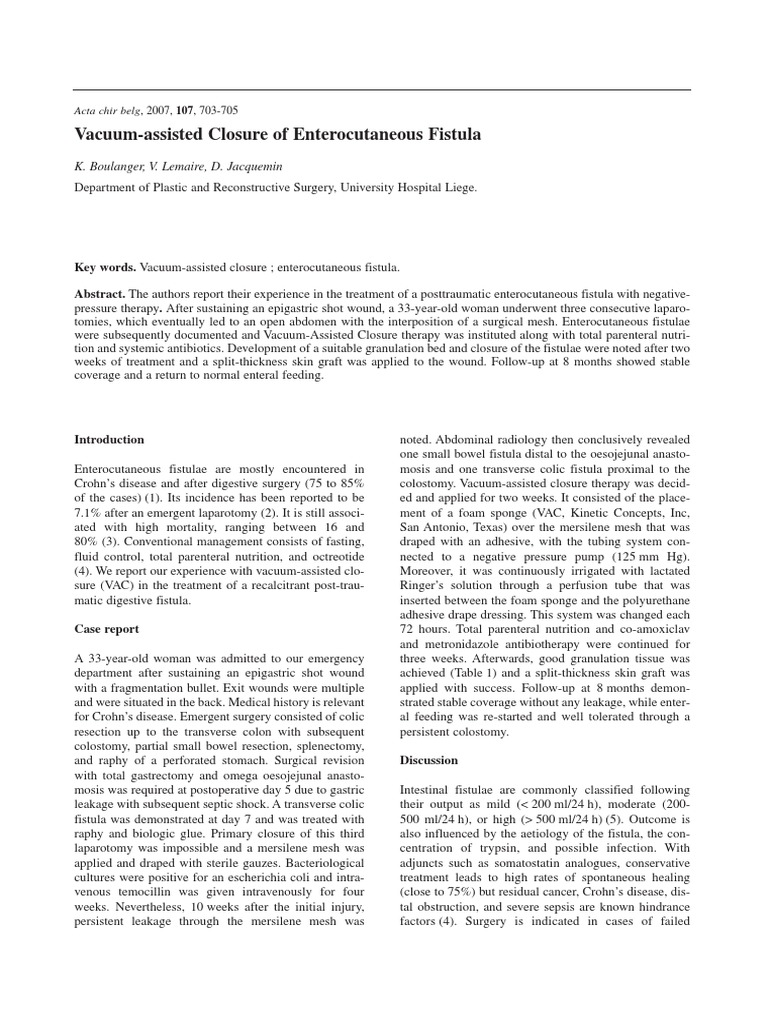 VAC en Fistula Enterocutanea | PDF | Surgery | Crohn's Disease