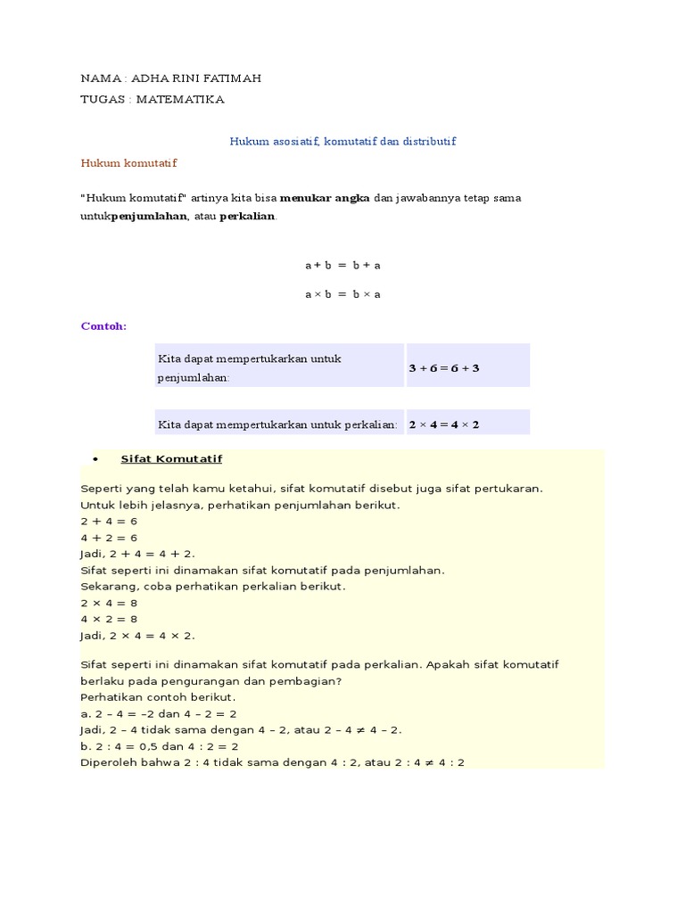 Hukum Asosiatif, Komutatif Dan Distributif | PDF