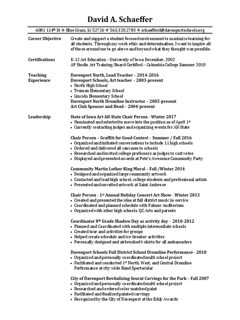 Dave Schaeffer Resume 2017 | PDF | Schools | Teaching And Learning