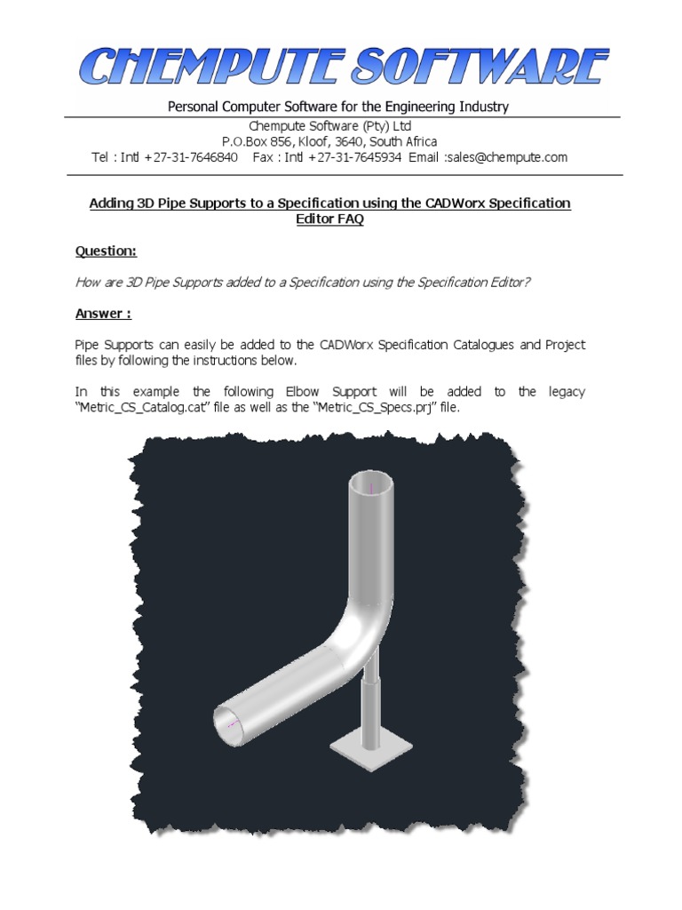 Adding 3D Pipe Supports To A Specification Using The CADWorx ...