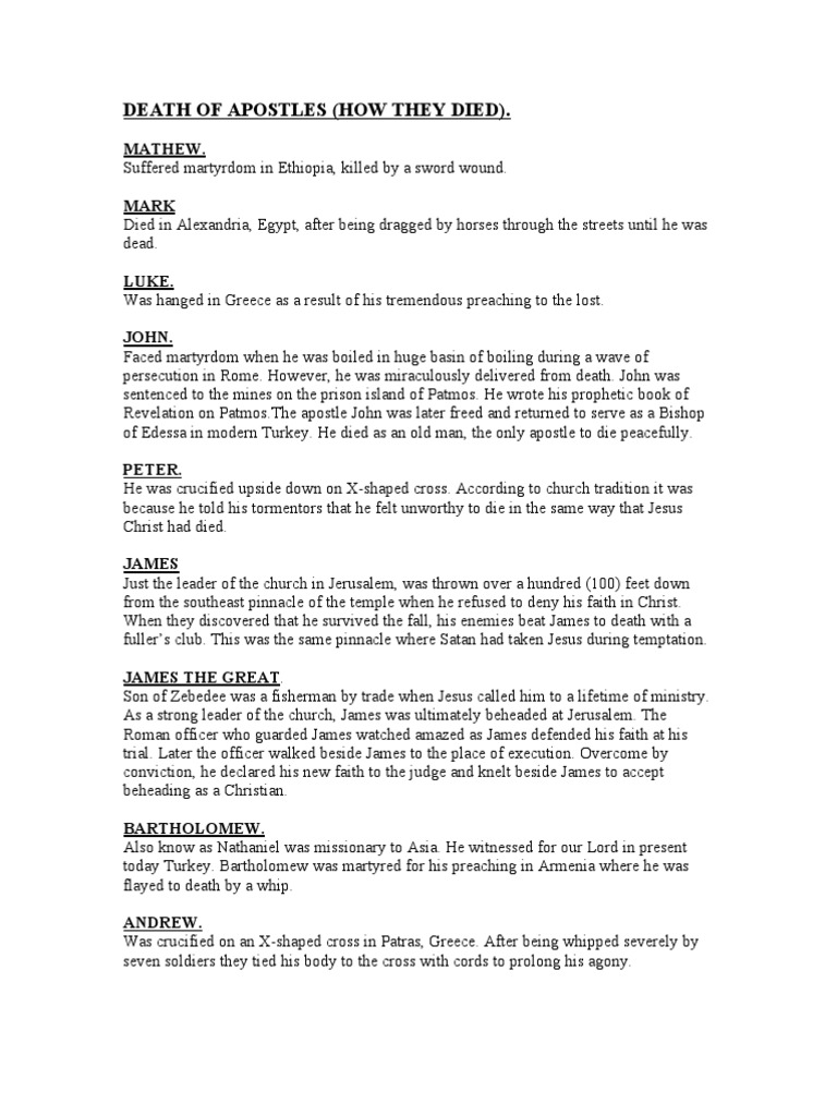 Death of Apostles | PDF | John The Apostle | Crucifixion