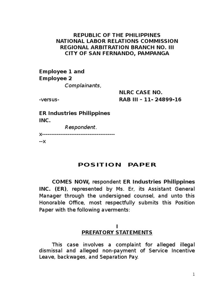 Position-Paper-respondents_ illegal dismissal | Contractual Term ...