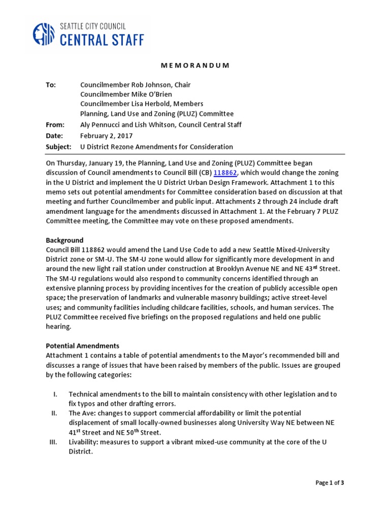 City of Seattle - Central Staff Memo With Potential Amendments ...