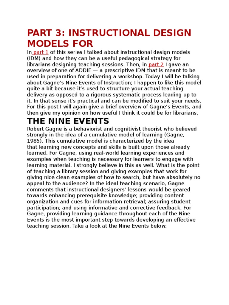 Gagne's Nine Events for Effective Teaching | PDF | Instructional Design ...