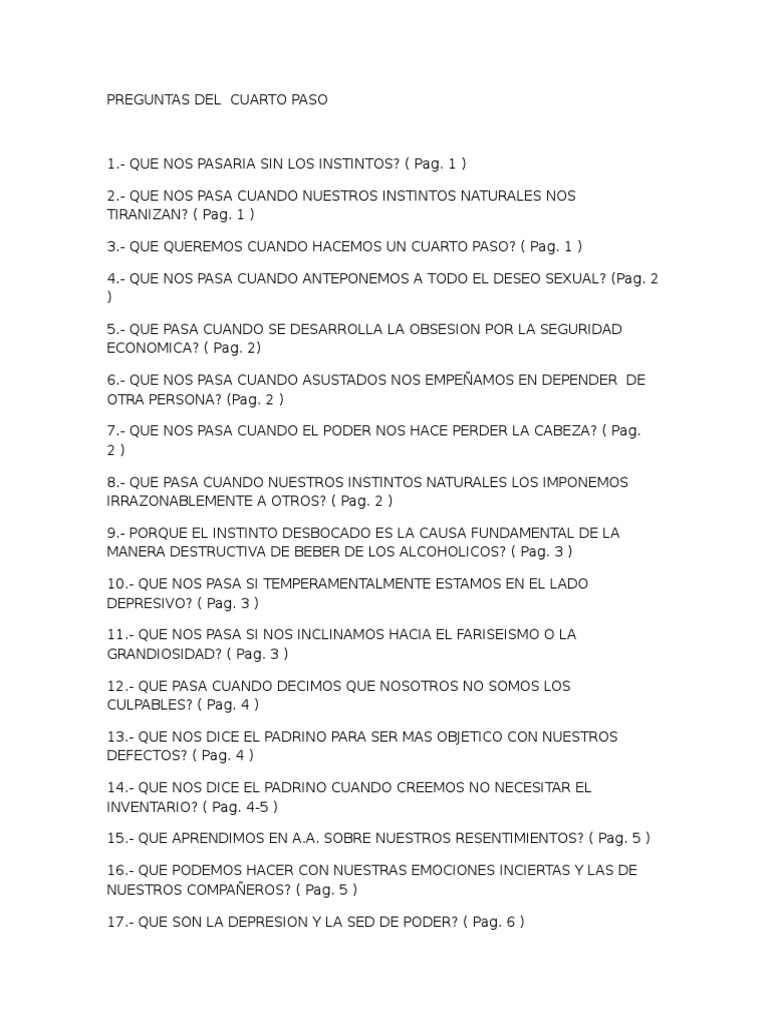 Preguntas Del Cuarto Paso | PDF