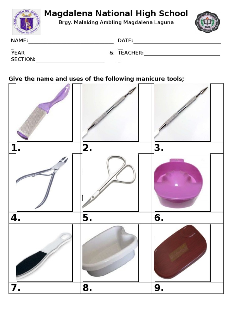 Manicure Tools Identification Worksheet | PDF