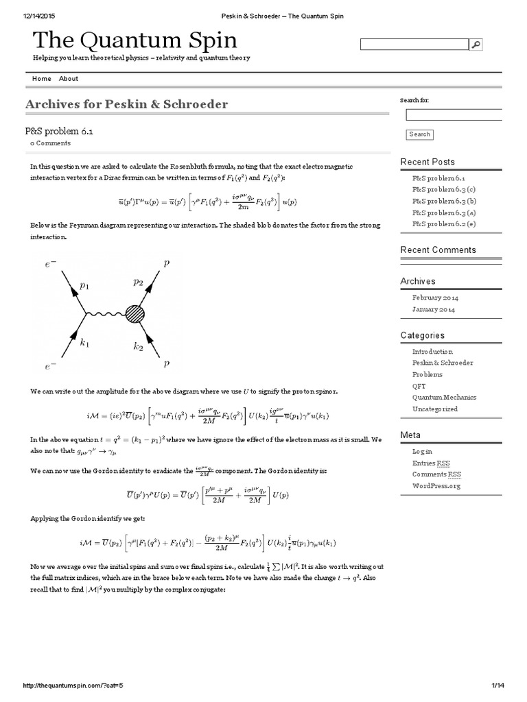 Peskin & Schroeder - The Quantum Spin | PDF | Quantum Field Theory ...