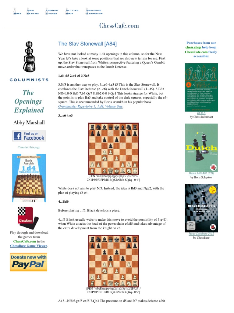 The Openings Explained The Slav Stonewall A84 Pdf Chess Openings