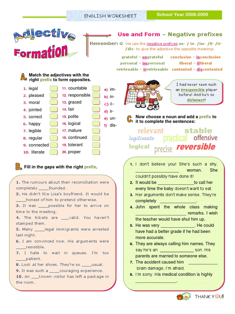 Negative Prefixes Worksheet: Building Opposites of Adjectives Through ...