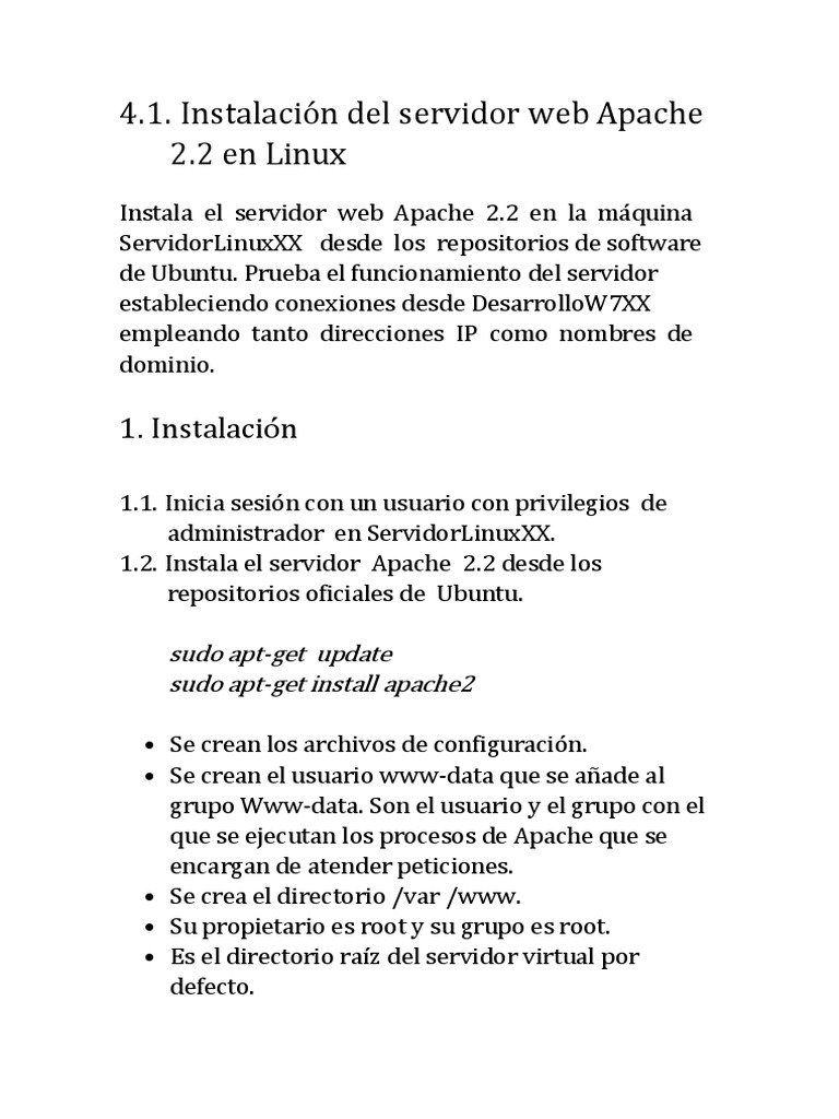 Instalación y Configuración Apache | PDF | Servidor HTTP Apache | Servidor web