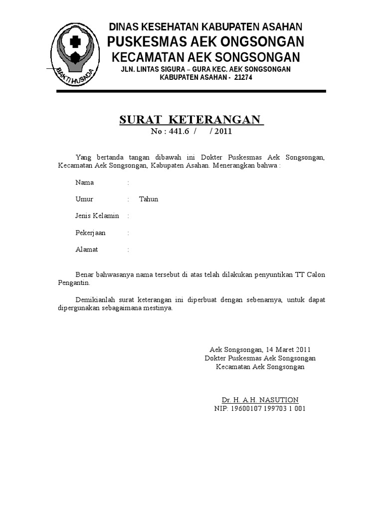 Surat Keterangan Suntik TT Pengantin | PDF