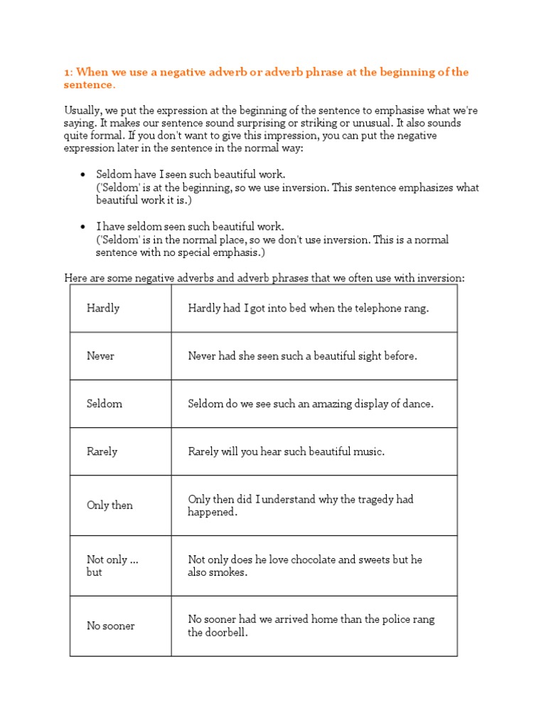 inversion adverbs | Adverb | Verb