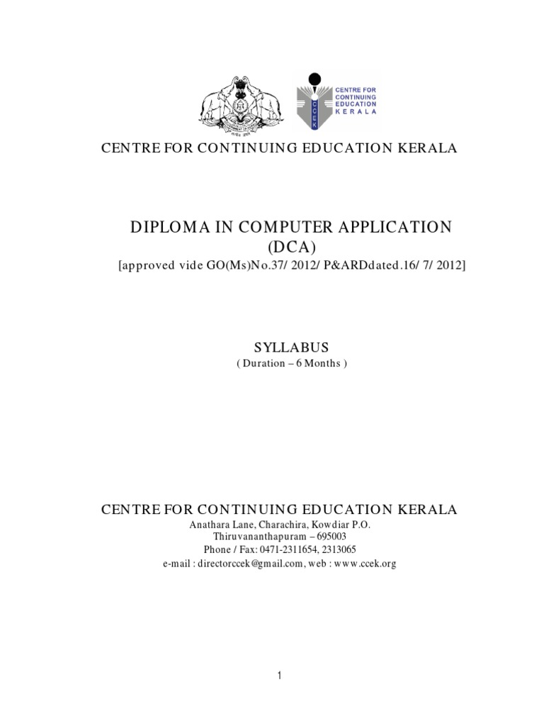 Syllabus Dca 180 Hours 1 Pdf Computer Data Storage Operating System