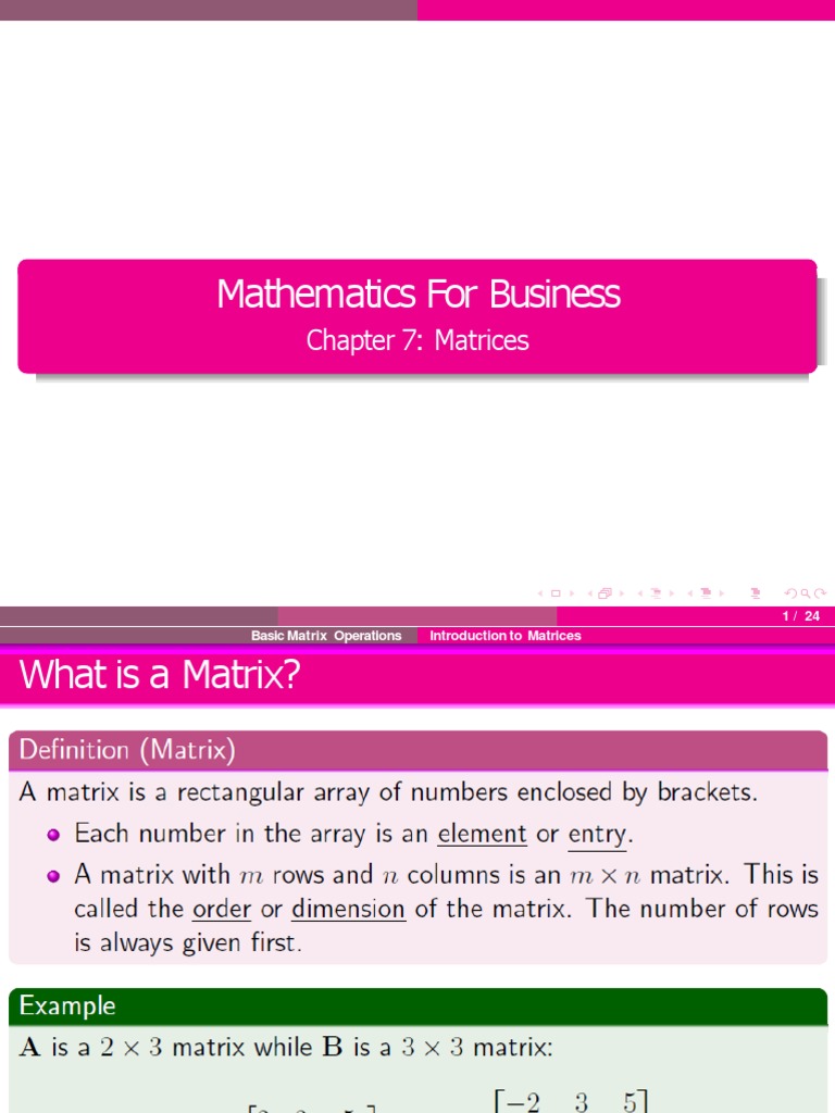 Mathematics For Business: Chapter 7: Matrices | Download Free PDF ...