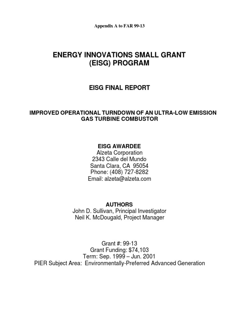 Energy Innovations Small Grant Program | PDF | Gas Turbine | Combustion
