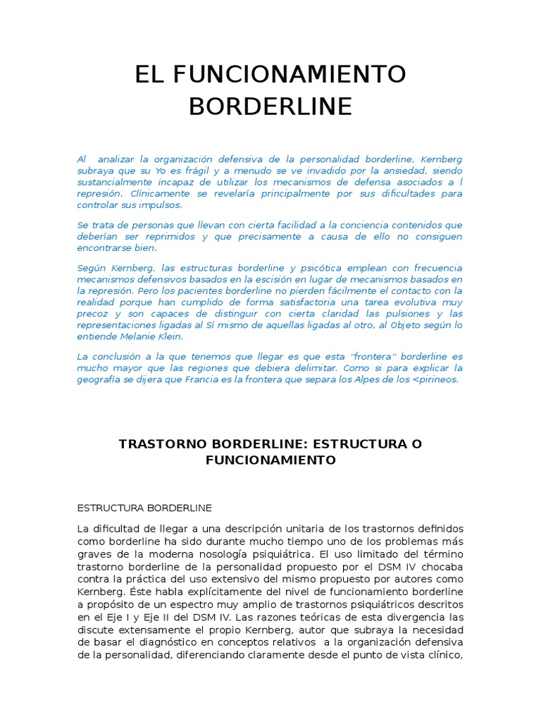 Estructura y Funcionamiento del Borderline | PDF | Trastorno límite de ...