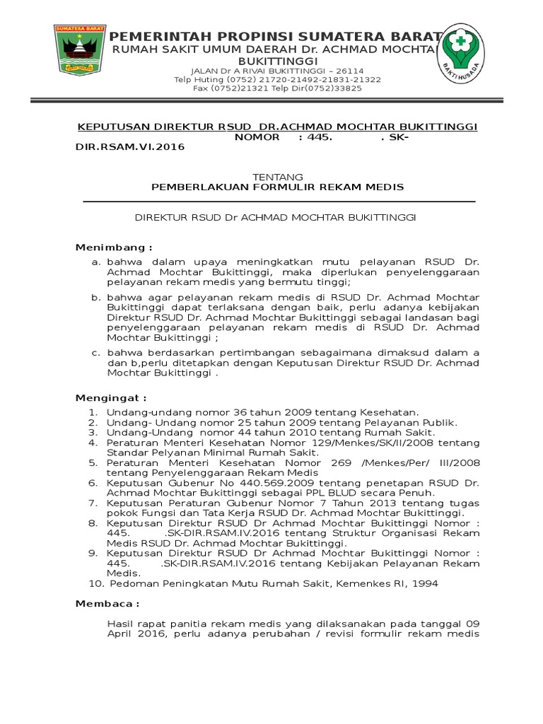 SK Formulir Rekam Medis | PDF