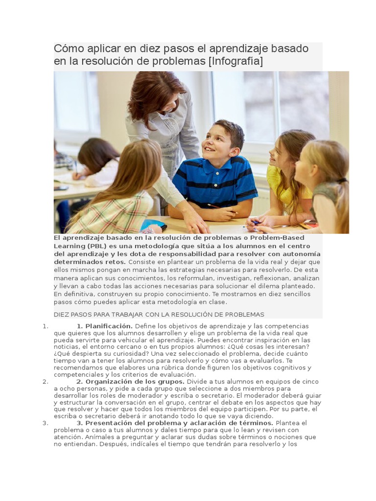 Cómo Aplicar en Diez Pasos El Aprendizaje Basado en La Resolución de ...