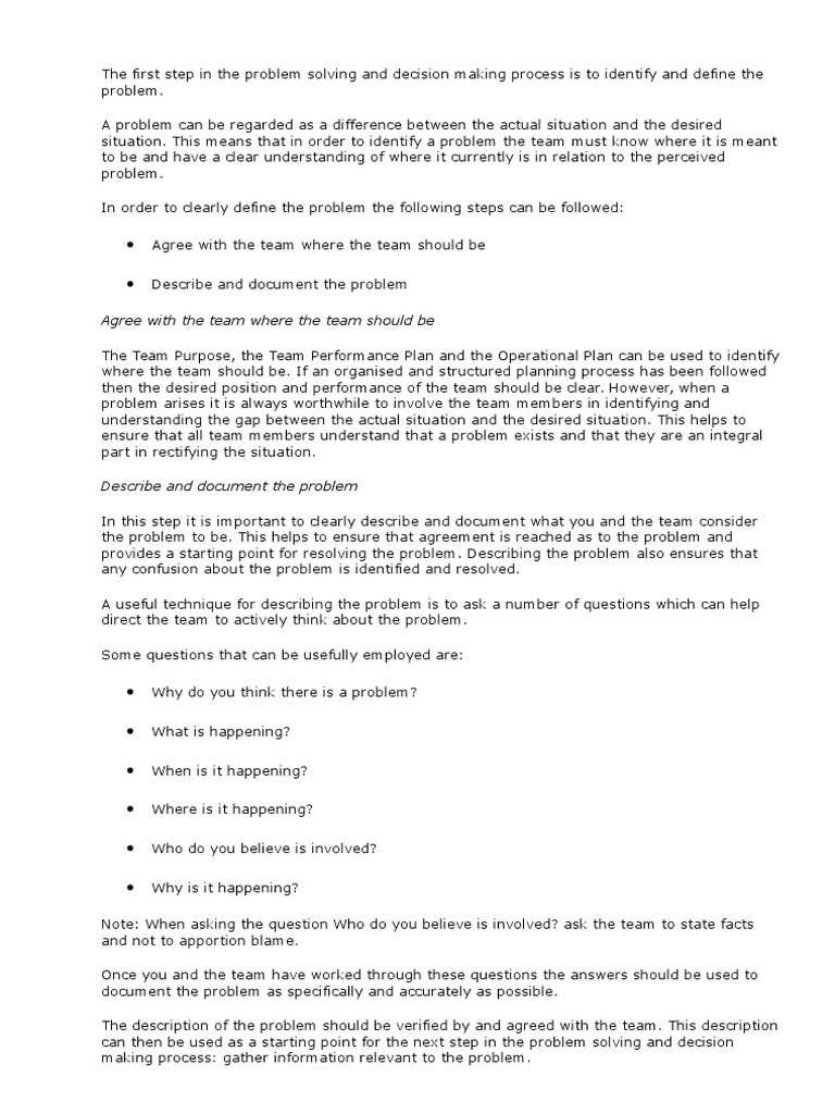The First Step in The Problem Solving and Decision Making Process Is To ...