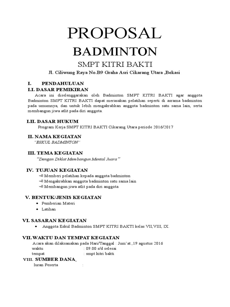 Proposal Badminton | PDF