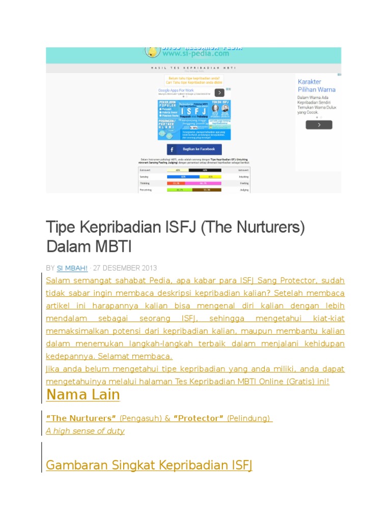 Tipe Kepribadian ISFJ | PDF