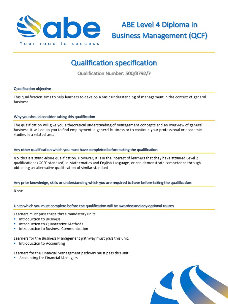 ABE Level 4 Diploma in Business Management (1) | Educational Assessment ...