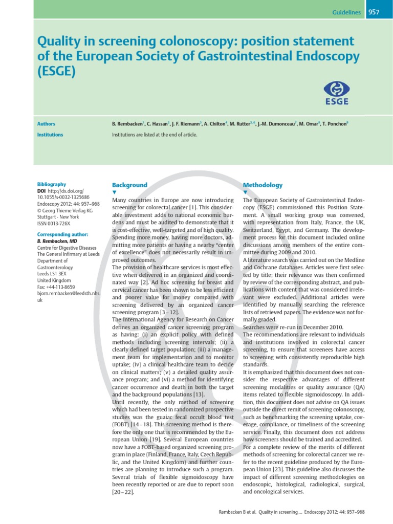 2012 Quality in Screening Colonoscopy Position Statement PDF | PDF ...