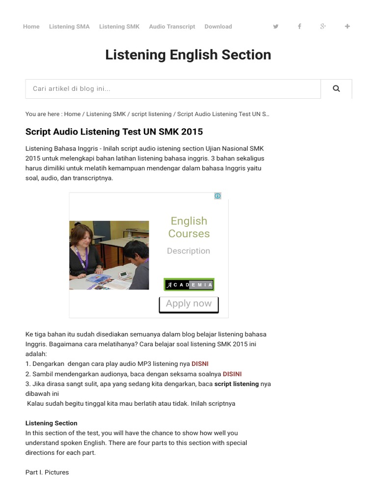 Script Audio Listening Test UN SMK 2015 - Listening English Section ...