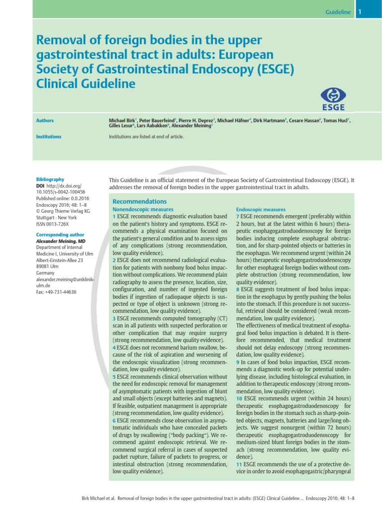 Removal of Foreign Bodies in The Upper Gastrointestinal Tract in Adults ...