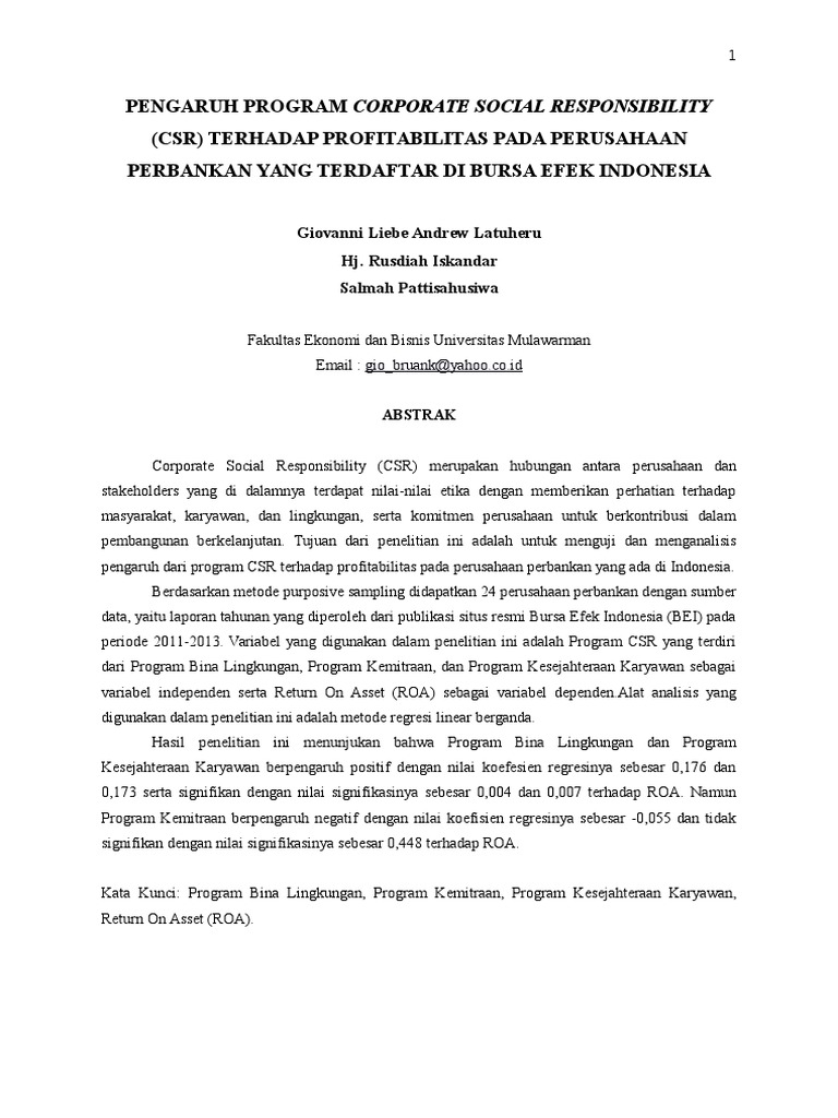 Pengaruh Program Corporate Social Responsibility (CSR) Terhadap ...