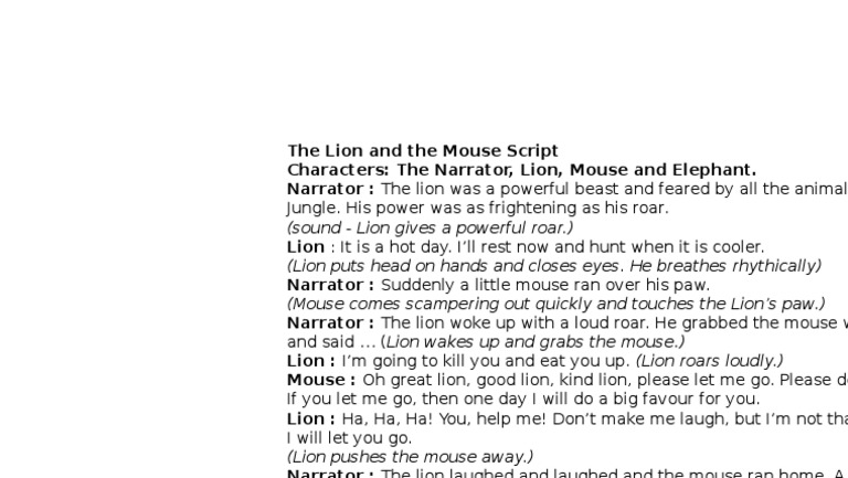 The Lion and the Mouse Script | PDF | Young Adult