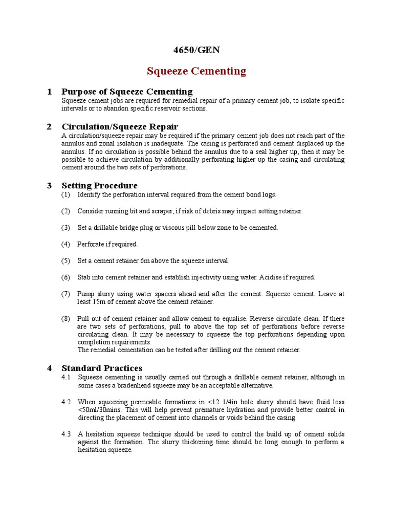 BP Squeeze Cementing | PDF | Casing (Borehole) | Geotechnical Engineering
