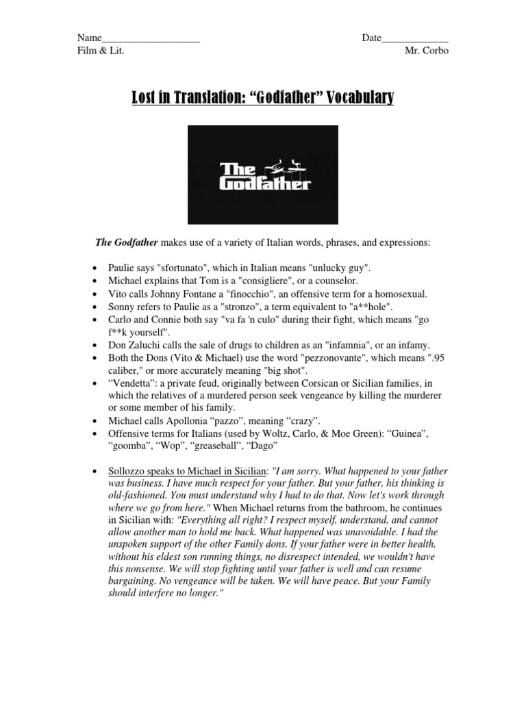 Lost in Translation: "Godfather" Vocabulary | PDF | History | Religion ...
