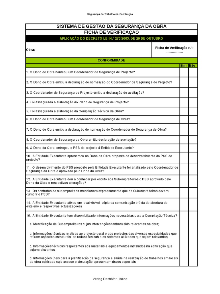 Lista de Verificação do Sistema de Gestão de Segurança da Obra | Business