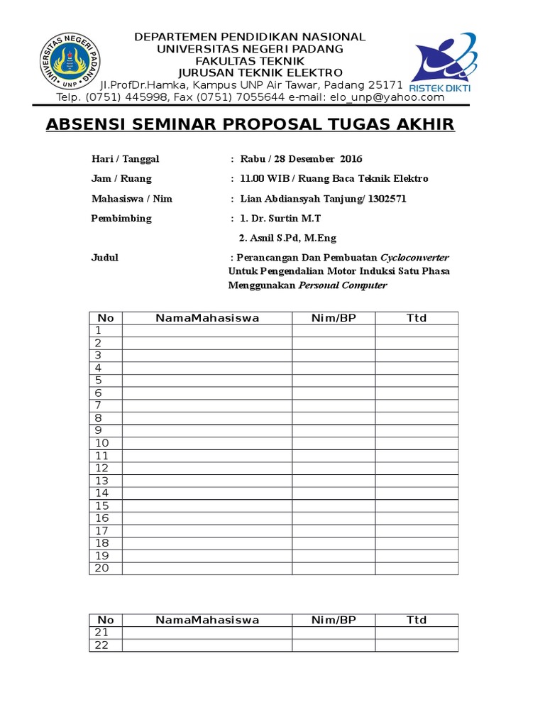 Absensi Peserta Seminar 1 Rangkap | PDF