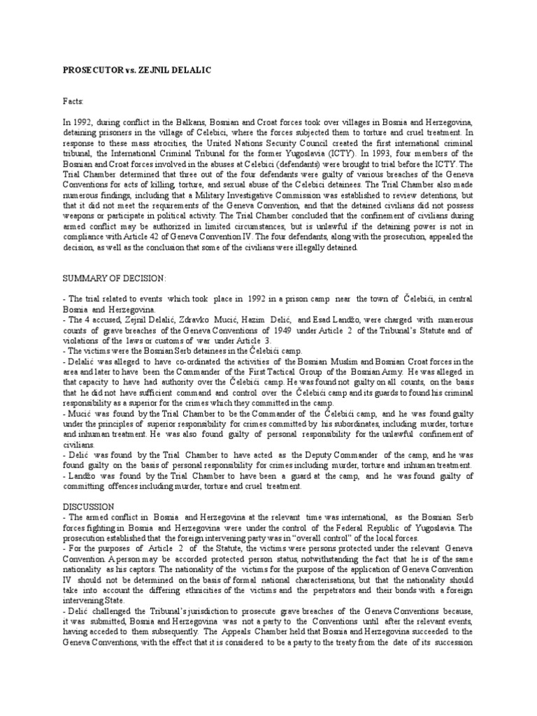 Prosecutor Vs Delalic - Case Briefs | PDF | Bosnian War | Prosecutor