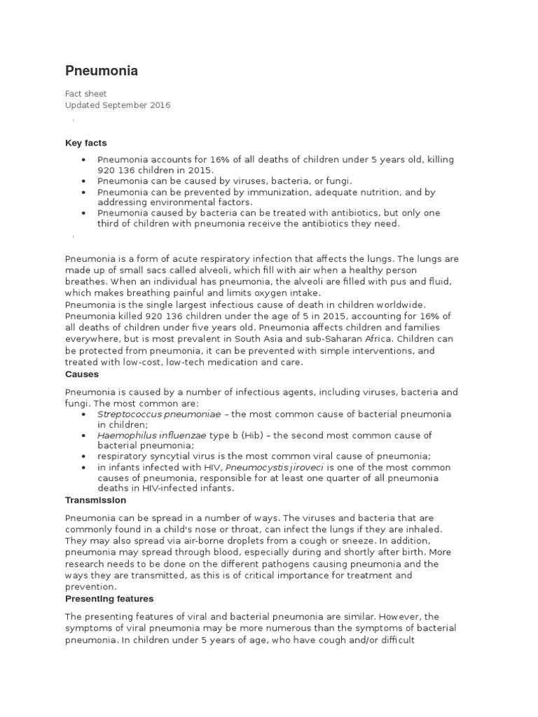Pneumonia: Key Facts | PDF | Pneumonia | Phagocyte