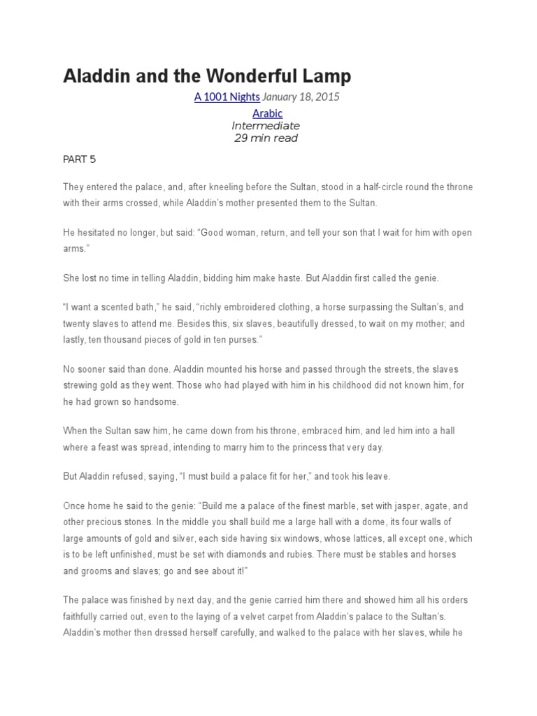 Aladdin and The Wonderful Lamp: A 1001 Nights Arabic | PDF