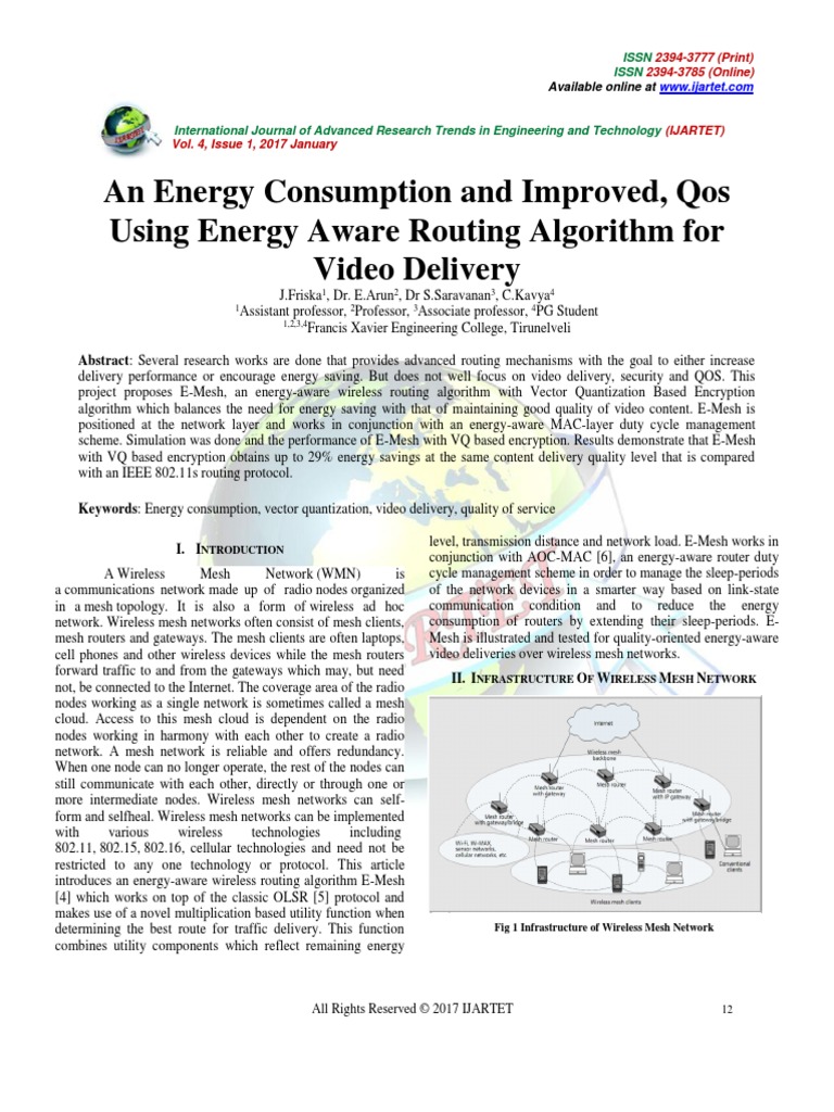 An Energy Consumption and Improved, Qos Using Energy Aware Routing Algorithm For Video Delivery ...