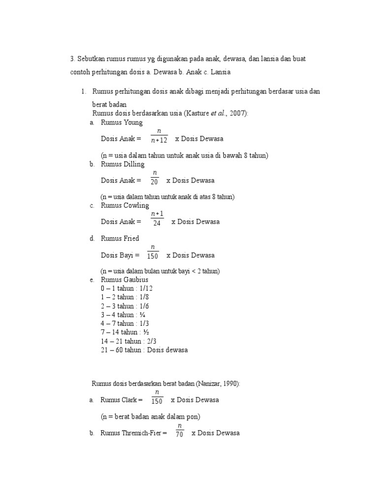 RUMUS DOSIS OBAT UNTUK BERBAGAI KELAS USIA | PDF