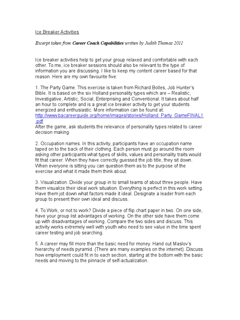 Ice Breaker Activities Handout xc12 - H2 - JThomas ...