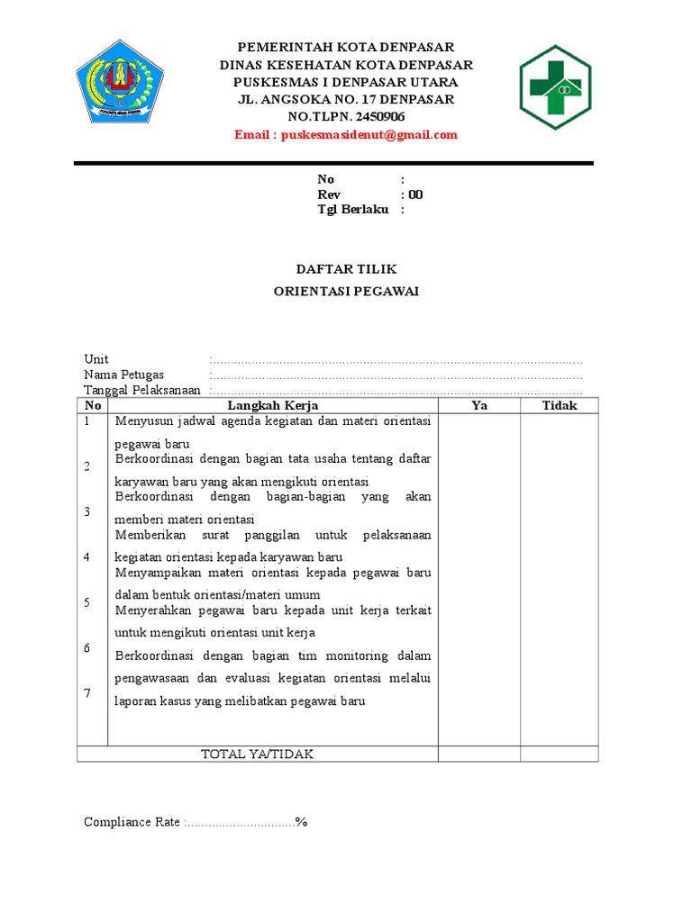 Daftar Tilik Orientasi Pegawai | PDF