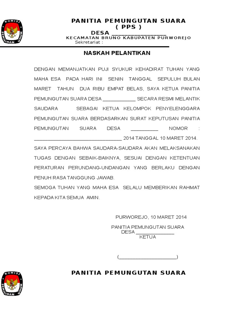 NASKAH Pelantikan DGN KPPS | PDF