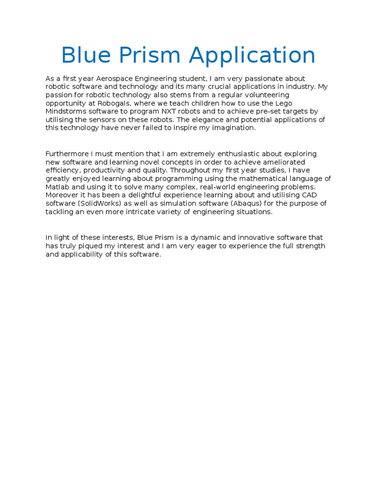 Blue Prism Application | PDF | Robotics | Engineering