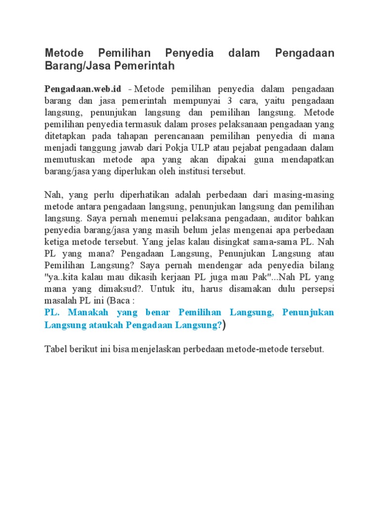 Metode Pemilihan Penyedia Dalam Pengadaan Barang Josssss | PDF