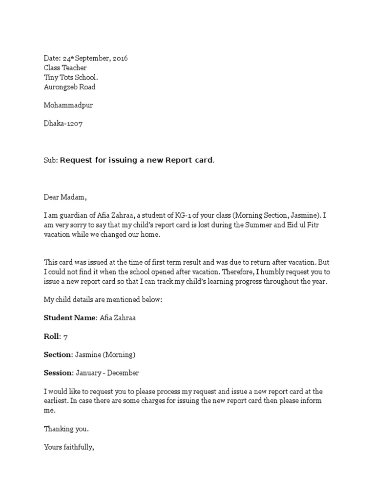 Application For Report Card