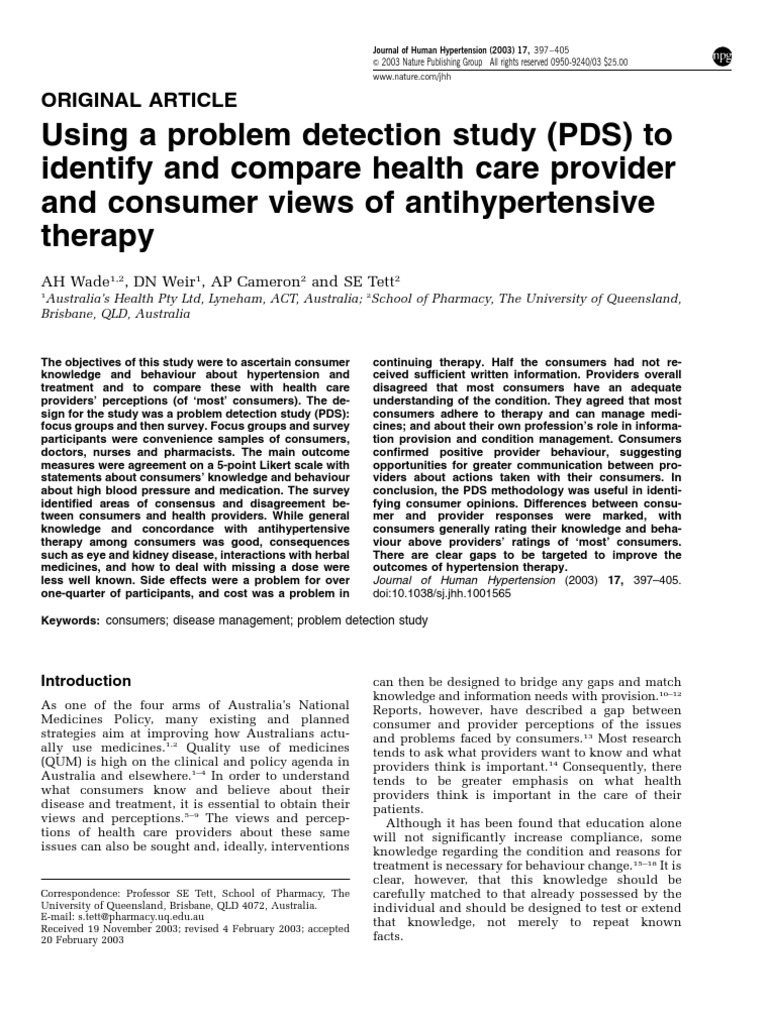 Using A Problem Detection Study (PDS) To Identify and Compare Health ...