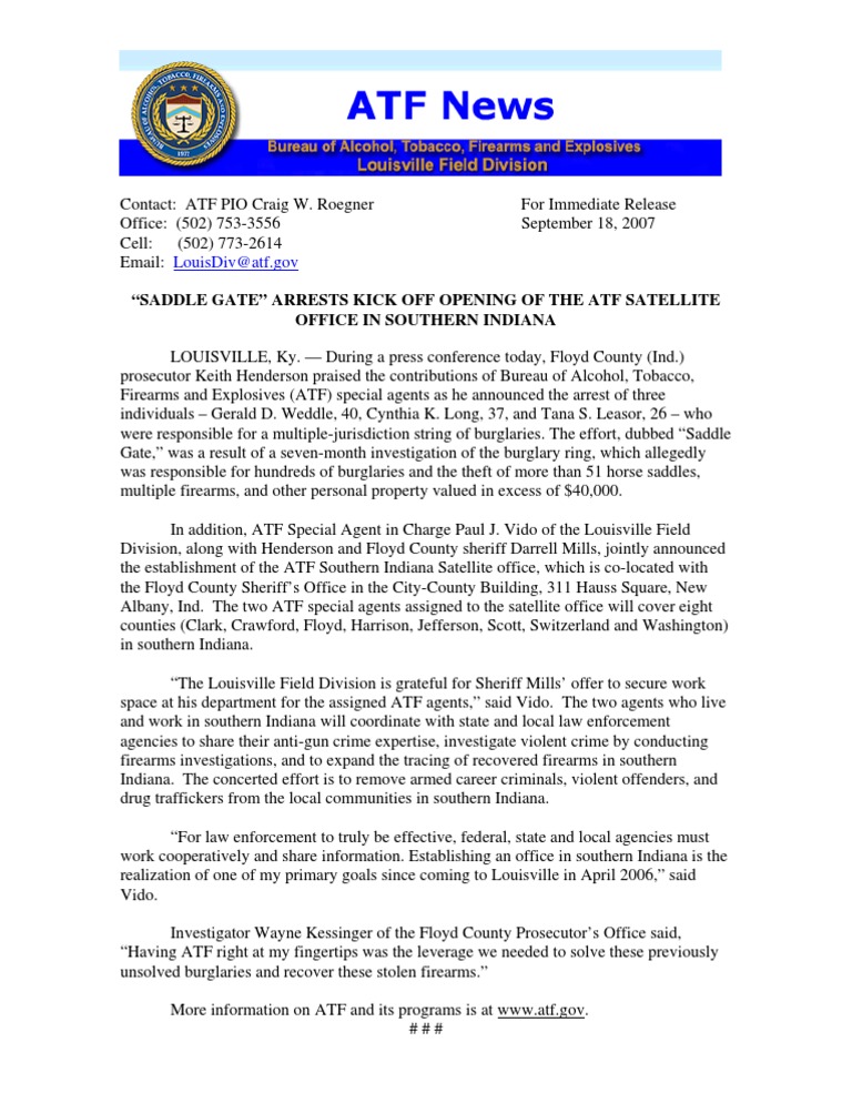 00450-091807lou Atf-Satellite-Office-Opening | PDF | Bureau Of Alcohol ...
